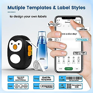Bluetooth Label Maker Machine with Tape, Portable Bluetooth Label Printer, Thermal Mini Label Printer, Multiple Templates Inkless for Phone Pad Office Organization Home Kitchen Storage-Black