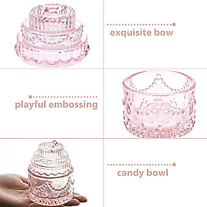 Glass Candy Dishes Decorative,Pink Cake Shaped Crystal Candy Jar with Lids,Candy Bowl with Lid, Candy Storage Food Container Jar,Candy Cookie Dish for Office Desk Wedding(2.3 Inch)
