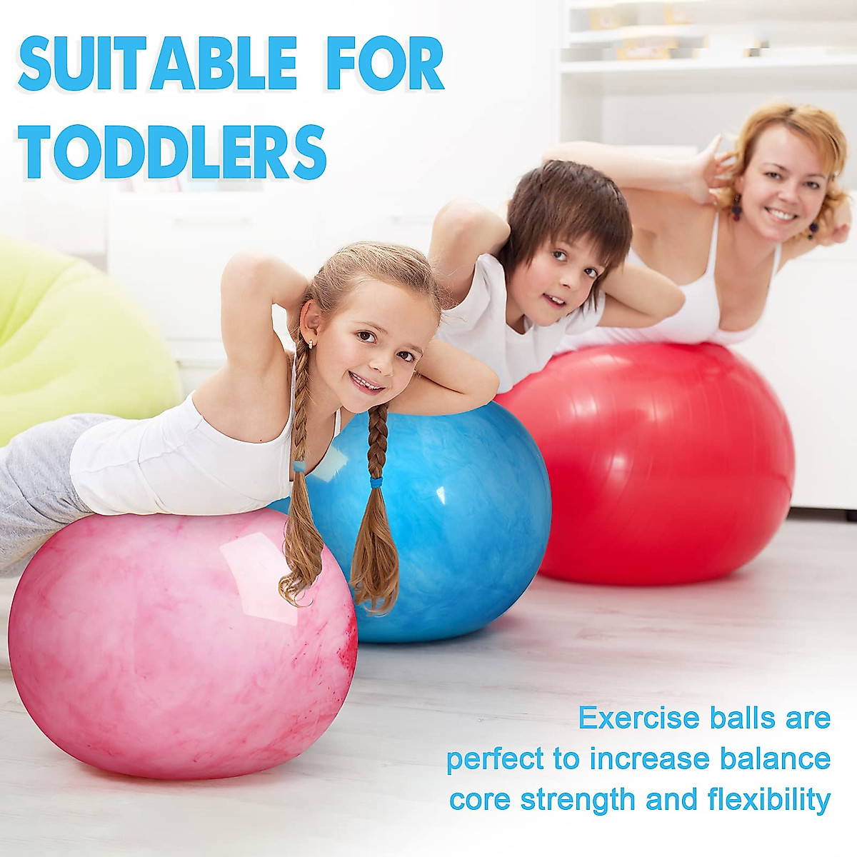 Jadive 2 Pcs 24 Inch Marbleized Bouncy Balls Giant Bouncing Balls Large Size Playground Huge Ball Rubber Sensory Balls with Air Pump for Kids Beach Play Toys Indoor Outdoor Activities, Red, Blue