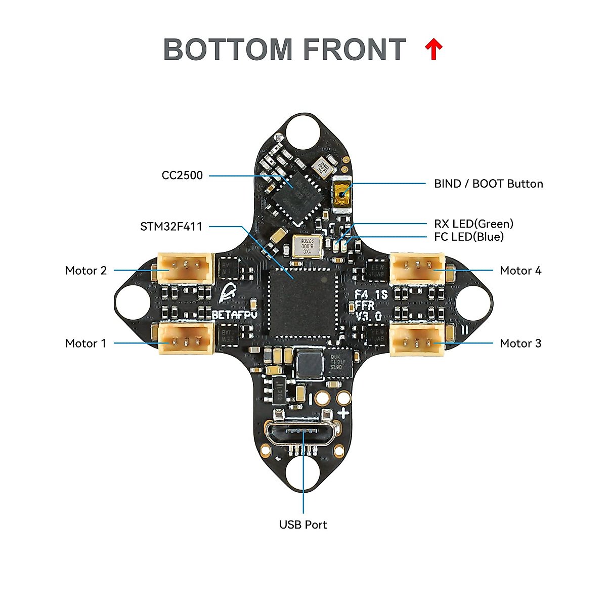 BETAFPV F4 1S 5A AIO Brushless Flight Controller with Built-in SPI Frsky Receiver, 8MB BlackBox, BT2.0 Cable Connector for 65/75mm 1S Micro FPV Whoop Drones