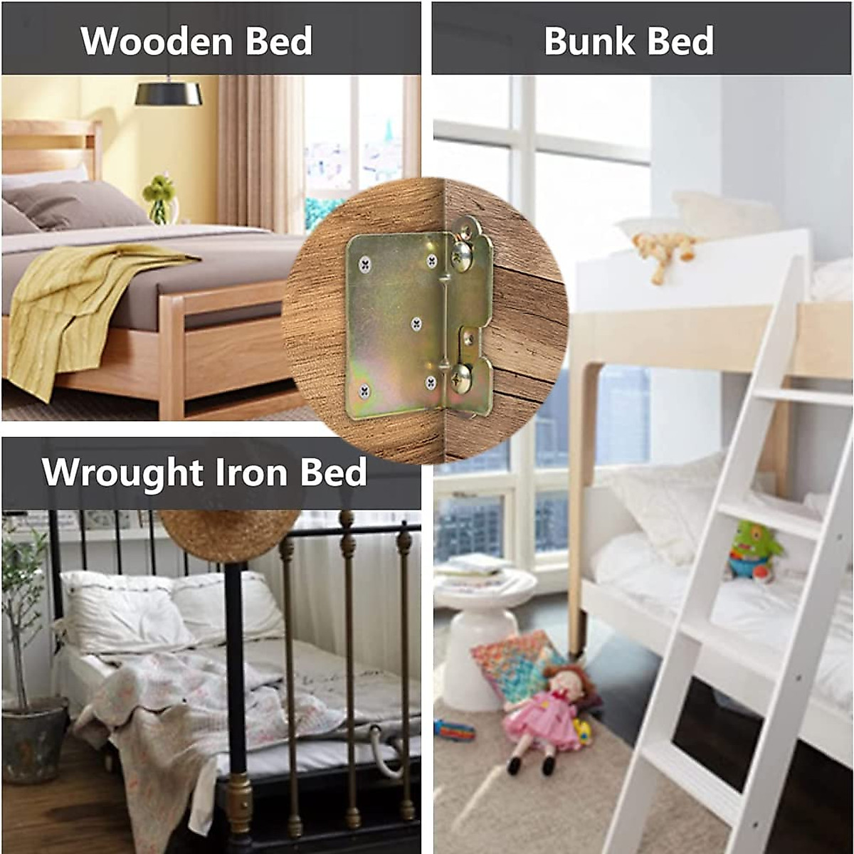 Bed Rail Brackets,Bed Rail Fittings, Bed Frame Hardware,for Connecting to Wood, Headboards and Foot-Boards,Set of 4 with Screws