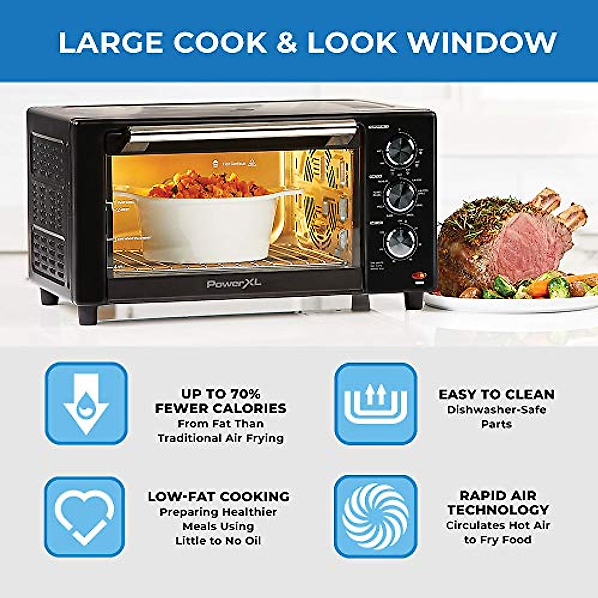 PowerXL Air Fryer Grill 8 in 1 Roast, Bake, Rotisserie, Electric Indoor Grill (Black Deluxe)