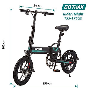 Gotrax EBE1 16" Electric Bike for Adults, 25km/h & 25KM Range by 350W, Foldable Commuter Electric Bike with Rear Suspension, Lightweight Electric Bicycle with Dual Disc Brakes & Dual Fenders Black