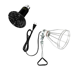 Simple Deluxe Clamp Lamp Light with Steel Cage Wire Grillup and 150W Reptile Ceramic Heat Bulb, E26 Socket, 6' Cord for Amphibian Pet & Incubating Chicken,Silver