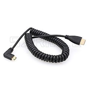 SZRMCC Left Angled Mini HDMI to Full HDMI High Speed Coiled Cable for Canon Sony DSLR Camera ATOMOS Monitor (Left Mini HDMI-HDMI)