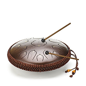Steel Tongue Drum- ChunFeng 15 Notes 14 Inch Tongue Drum Instrument-Steel Drums For Adults-Hand Pan Drums With Music Book,Handpan Tongue Drum Mallets and Carry Bag,D Major(Bronze)