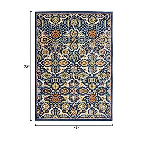 Nourison Allur Contemporary Navy Multicolor 4' x 6' Area -rug, Easy -cleaning, Non Shedding, Bed Room, Living Room, Dining Room, Kitchen (4x6)