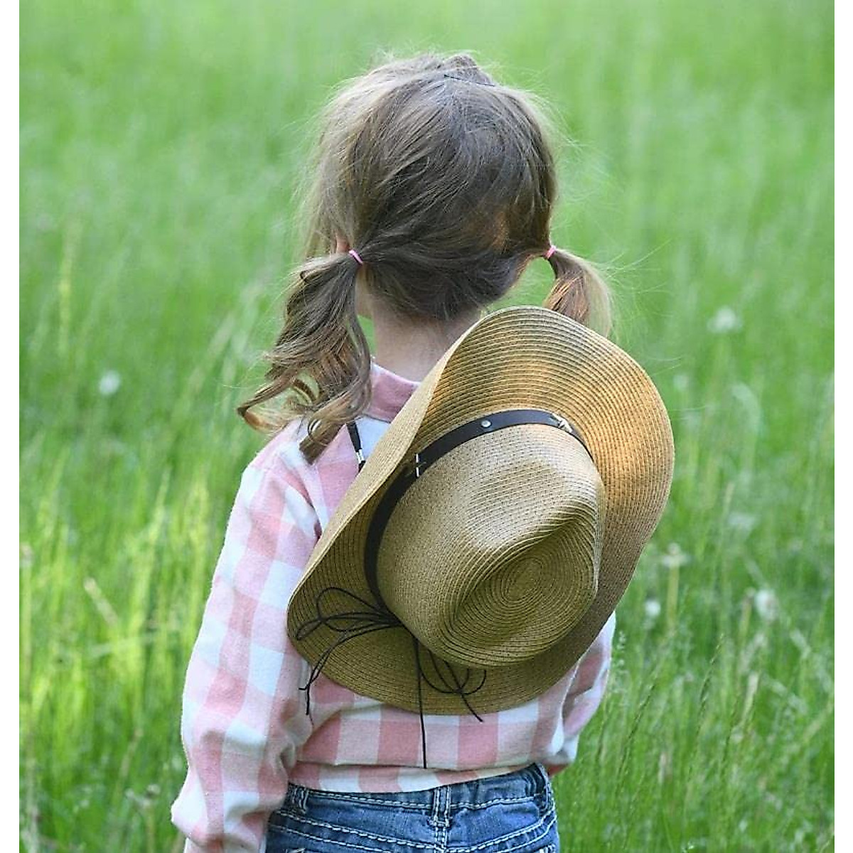 Straw Western Cowboy Hat for Toddler Girls Boys Summer Sun Hat Western Cowgirl for Kids 2-4Yrs Khaki