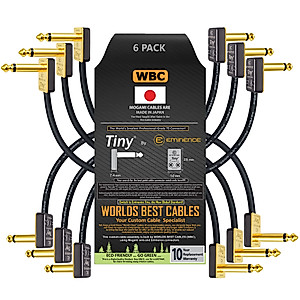 WORLDS BEST CABLES 6 Units - 6 Inch - Pedal, Effects, Patch, Instrument Cable Custom Made Using Mogami 2319 Wire & Eminence Tiny Gold Plated Angled TS Connectors