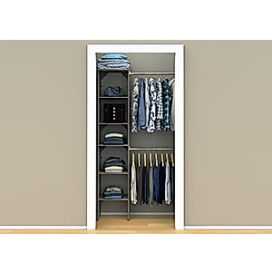 ClosetMaid SuiteSymphony Wood Closet Organizer Starter Kit with Tower and 3 Hang Rods, Shelves, Adjustable, Fits Spaces 4 – 9 ft. Wide, Graphite Grey