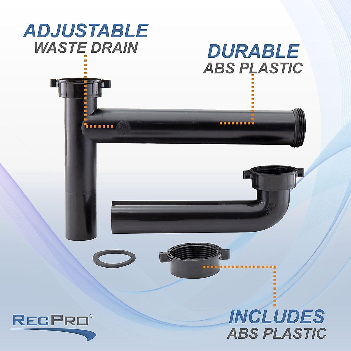 RecPro RV Kitchen Sink Drain Assembly | For Double Bowl Sinks | 1-1/2" Continuous Waste Kit
