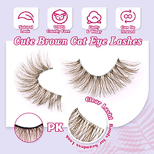 Brown Lashes Fluffy Wispy Colored False Eyelashes Natural Look D Curl Mink Eyelashes with Clear bands 10 Pairs Pack by Pleell