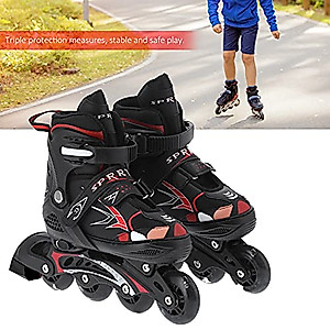 Children Triple Protection Roller Skates, Adjustable Inline Breathable Mesh Roller Skates Indoor Outdoor Kids Toy with Self‑Generating Light Wheel Girls Boys(Red S)