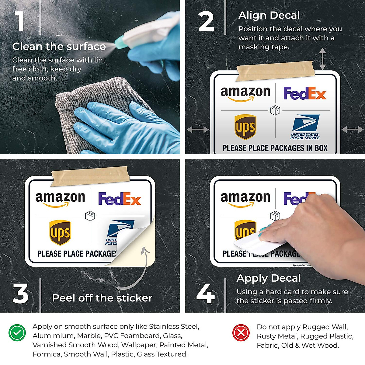 Sigo Signs - Package Delivery Sign, Delivery Instructions FedEx Amazon Ups USPS Sign, 10x7 Inches, 4 Mil Vinyl Decal Stickers Weather Resistant, Made in USA