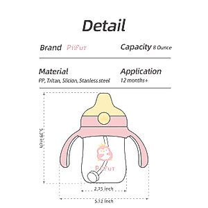 Piifur Tritan Sippy Cup with Storage Lid for 6-18 Months Leak Proof, Weighted Straw Learner Cup with Handle for Baby 8 Ounce (Pink)