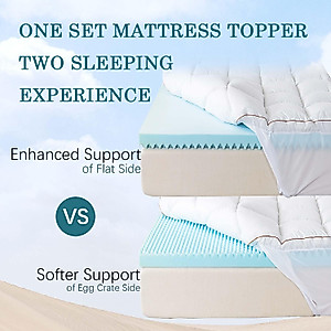 Whatsbedding Dual Layer 4 Inch Memory Foam Mattress Topper King Size, 3 Inch Memory Foam Plus 1 Inch Pillowtop Mattress Pad Filled 7D Down Alternative, Cooling Fiber Cover, Comfort Support