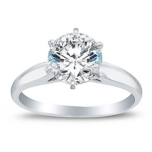 Size 6 - Solid 14k White Gold Classic Traditional Round Brilliant Cut Solitaire CZ Cubic Zirconia Engagement Ring 1.0ct.