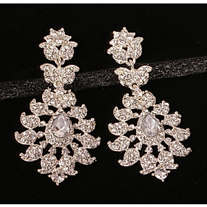 Touchstone Indian Bollywood Handcrafted Pretty Paisley Inspired Embellished With White Rhinestone Ravishing Designer Jewelry Chandelier Earrings In Silver Tone For Women.