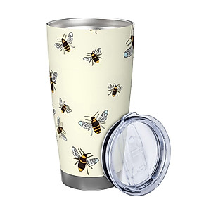 DITXIT Bees Pattern 20oz Tumbler Stainless Steel Vacuum Insulated Coffee Travel Mug, Durable Insulated Coffee Travel Mug with Splash-Proof Lid Metal Straw and Brush Thermal Cup for Outdoor