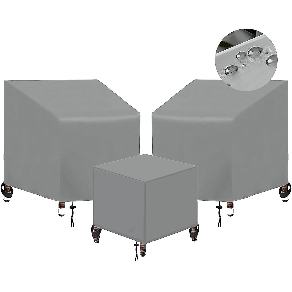 3 Piece Outdoor Veranda Patio Garden Furniture Cover Set with 420D Waterproof Fabric, Patio Furniture Covers Set with Windproof Buckle Strap Fit for Outdoor Wicker Rattan Chair Sets, Grey