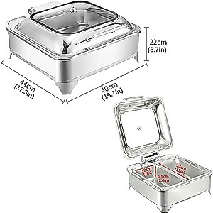 Electric Buffet Server,Food Warmer Tray, Adjustable Temperature, Portable Chafing Dish, Catering Buffet Serving Tray,Stainless Steel Material, 1 Slot, 2 Slots,Optional doublegrid Square6L