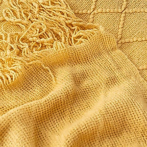 BATTILO HOME Mustard Throw Blanket with Fringe Geometric Bed Gold Yellow Throws Breathable Decorative Large Throw for Couch Sofa Indoor Outdoor (Mustard, 50"x60")