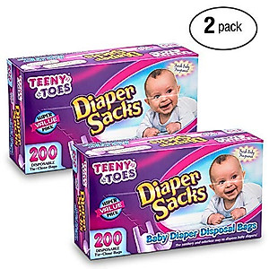 [400 Count] teeny Toes Fresh Fragrence Diaper Sacks - Waste Bag, with Tight Tie Close, Keeps The Bad Smell Away, Great for Walks, Home, Nursery, Or in Cars, 2 Packs