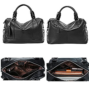 Heshe Leather Purses for Women Shoulder Hobo Bags Satchel Top Handle Tote Bag Crossbody Handbags Ladies Purse (Black)