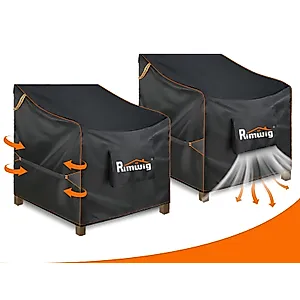 Rimwig Patio Chair Covers 2 Pack Waterproof, Black Outdoor Furniture Covers, Heavy Duty Wicker Garden Chair Cover 32" W x 37" D x 36" H