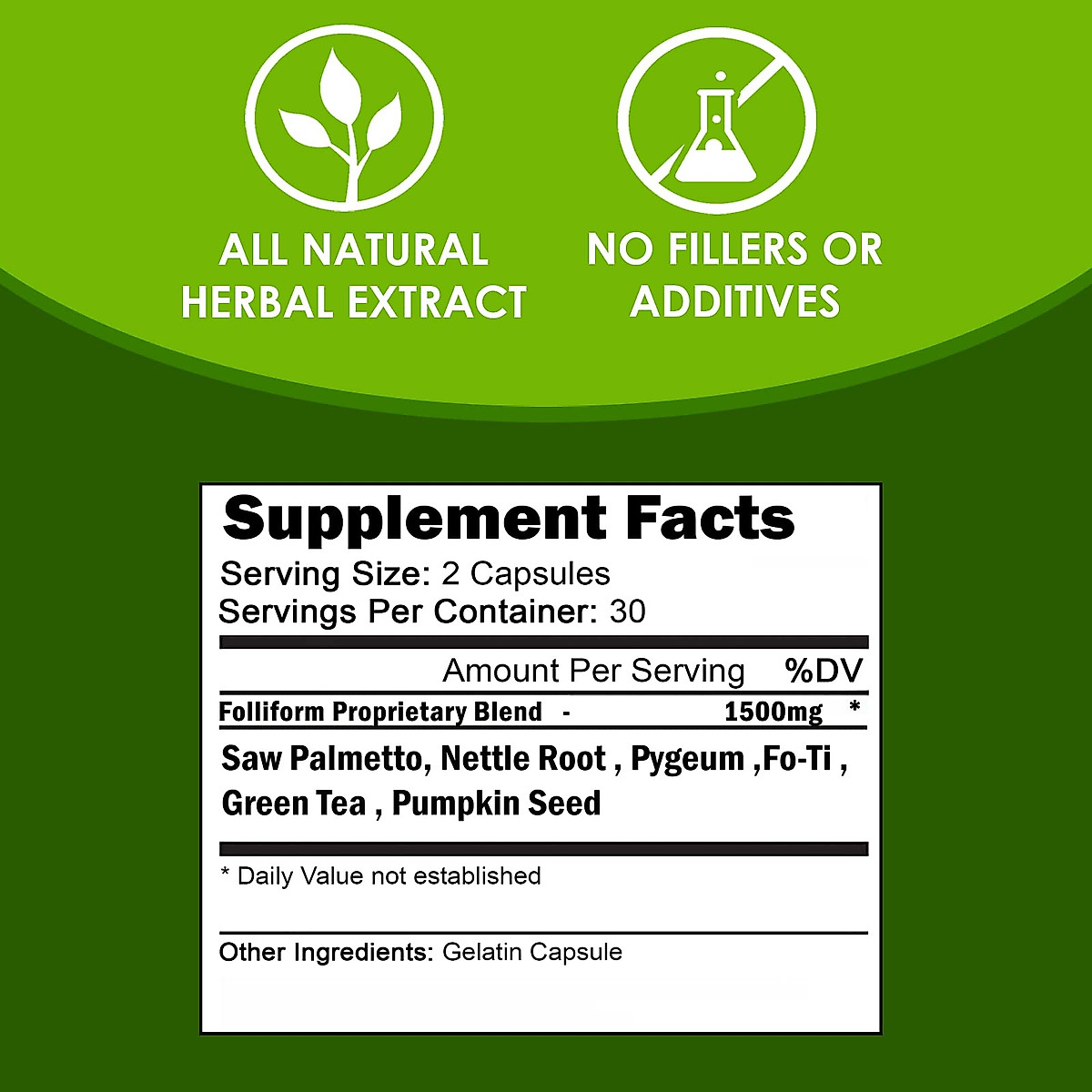 VH Nutrition FOLLIFORM | DHT Blocker for Men and Women* | 1500mg Saw Palmetto, Pygeum, Nettle Root Formula | Supports Healthy Hair Growth and Scalp Health | 60 Capsules