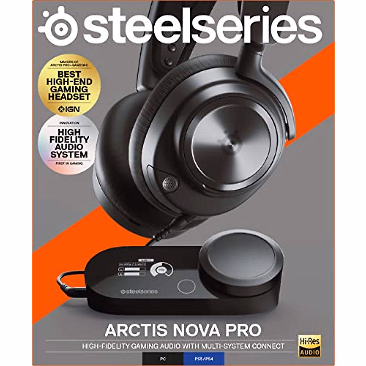 SteelSeries Arctis Nova ProMulti-System Gaming Headset - Premium Hi-Fi Drivers - Hi-Res Audio - 360° Spatial Audio - GameDAC Gen 2 - ESS Sabre Quad-DAC - Stealth Retractable Mic - PC, PS5, PS4, Switch