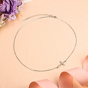 EVER FAITH 925 Sterling Silver CZ Jewelry Religious Church Sideways Celtic Knot Cross Choker Necklace for Women