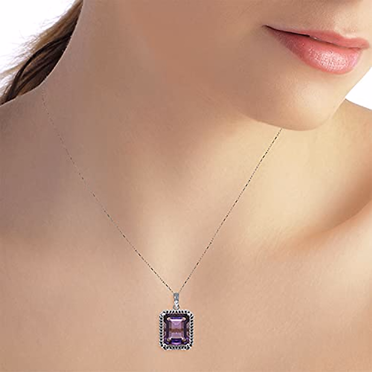 Galaxy Gold GG 14k 20" White Gold Necklace with Natural Black Diamonds and Amethyst