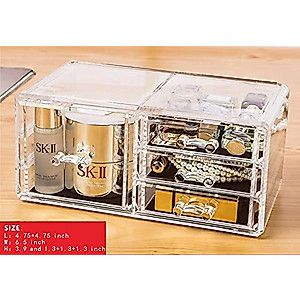 Cq acrylic Clear Makeup Storage Organizer Drawers Skin Care Large Cosmetic Display Cases Stackable Storage Box With 7 Drawers For Dresser,Set of 3