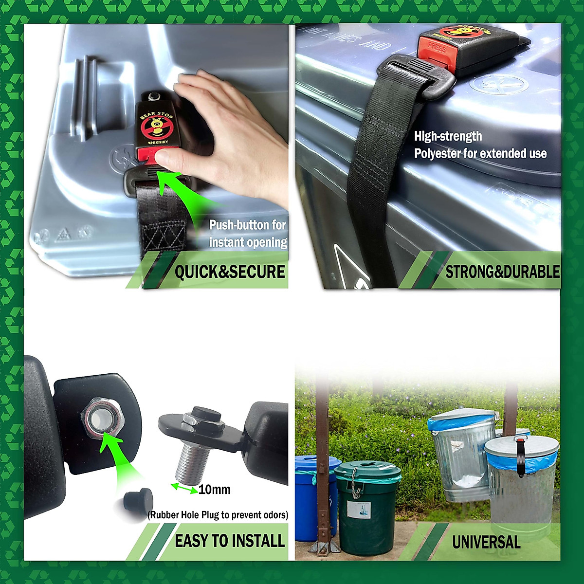 Hixniky Semi-Automatic Trash Can Locks for Animals,Bear Proof Trash Can Lid Lock,Garbage Cans Lock,Universal Garbage Can Lid Lock for Squirrel,Garbage Can Locks for Various Bins(1Pcs)