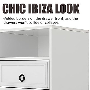 HolliWill Nightstand Set of 2, Night Stand with Drawers, Accent Bed Side Table and End Table with Open Storage for Bedroom, Living Room, White