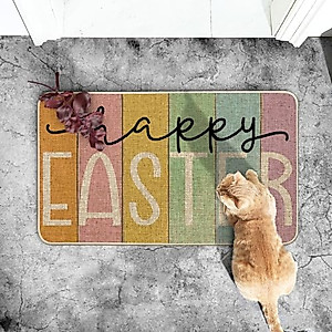 Artoid Mode Stripes Happy Easter Doormat, Spring Home Decor Low-Profile Switch Rug Door Mat Floor Mat for Indoor Outdoor 17x29 Inch