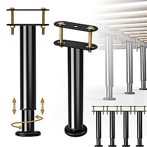 Set Of 4 Adjustable Bed Legs Replacement, Upgrade Under Bed Support Leg With Wider Base, Heavy Metal Bed Frame Center Support Legs For Platform Bed, Height 7" To 12.6" Bed Legs For Adjustable Bed Base