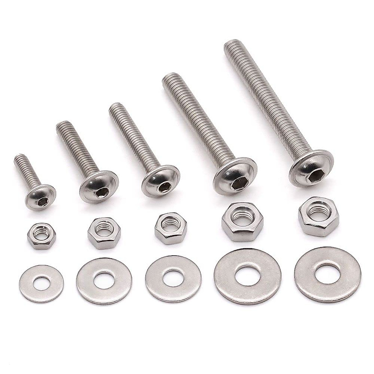 RoyceMart (25 Sets) M6-1.0 x 20mm Flanged Washer Button Head Socket Cap Screws with M6-1.0 Hex Nuts and Extra-Large Flat Washer, Stainless Steel 304 (18-8)