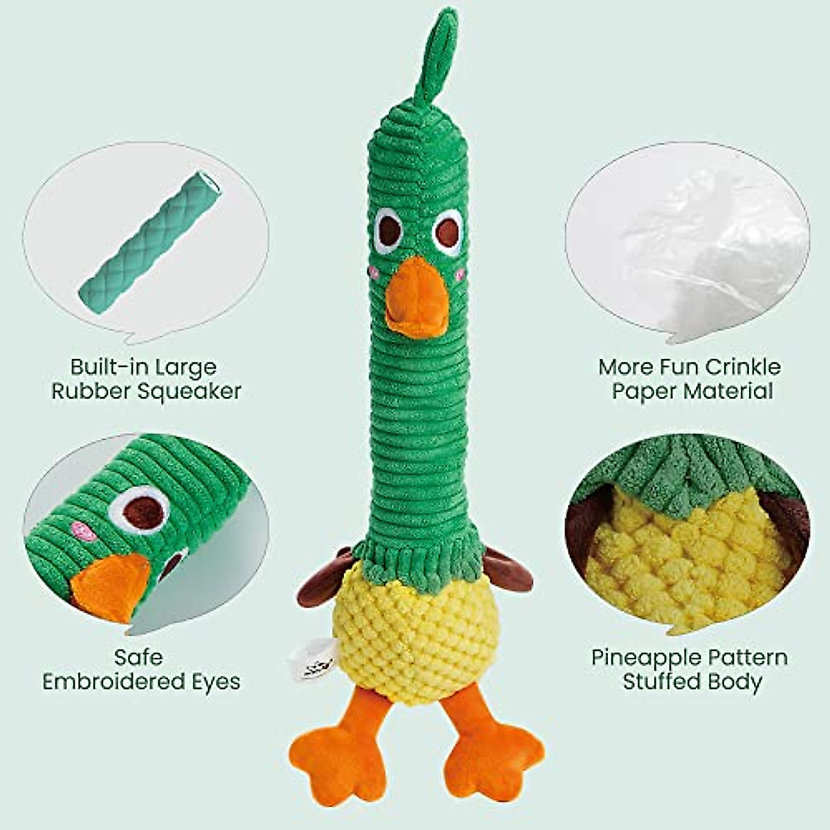 Nocciola 2 in 1 Squeaky Duck Dog Toy: Cute Stuffed Dog Chew Toys with Large Durable Rubber Squeaker for Aggressive Chewers, Large, Medium Small Dogs, Plush Crinkle Pet Puppy Supplies