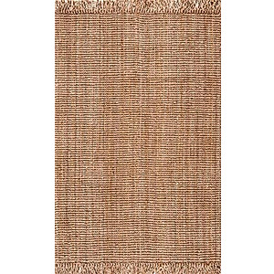 Hauteloom Moncton Sea Grass Jute Rug - Natural Fiber Sisal Area Rug - Natural Fringe Tassel - Rattan Wicker Look Carpet - Brown - 6' x 9'