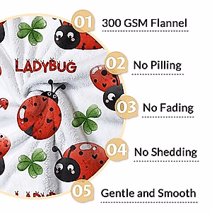 Personalized Ladybug Throw Blanket - Soft, Fuzzy & Warm - 40x50 Inches Small Blanket for Couch, Sofa - White Cute Throw Gift for Girls, Boys