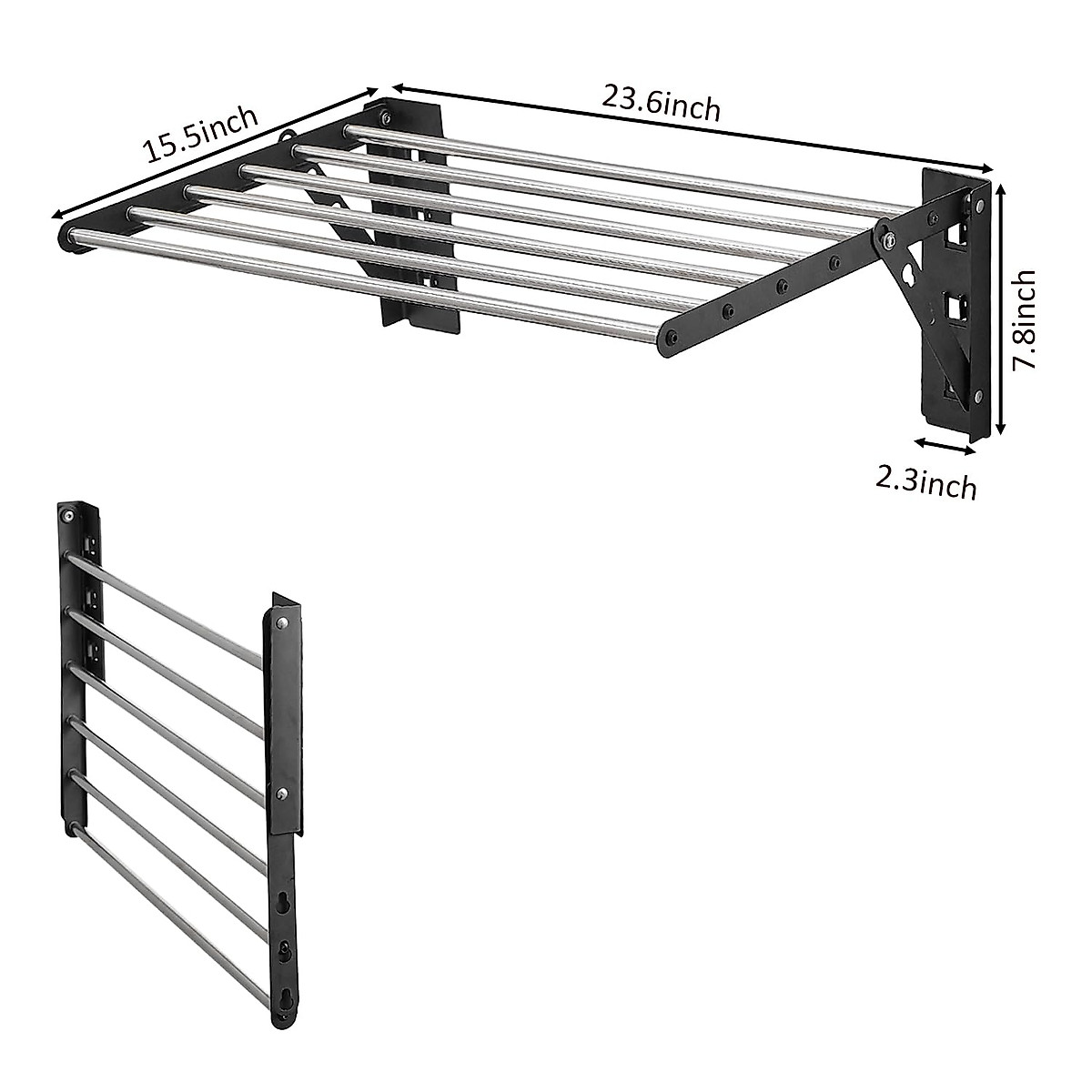 NEWRAIN Clothes Drying Rack, Wall Mounted Laundry Drying Rack Clothing,23" Wide Stainless Steel Hanging Drying Rack