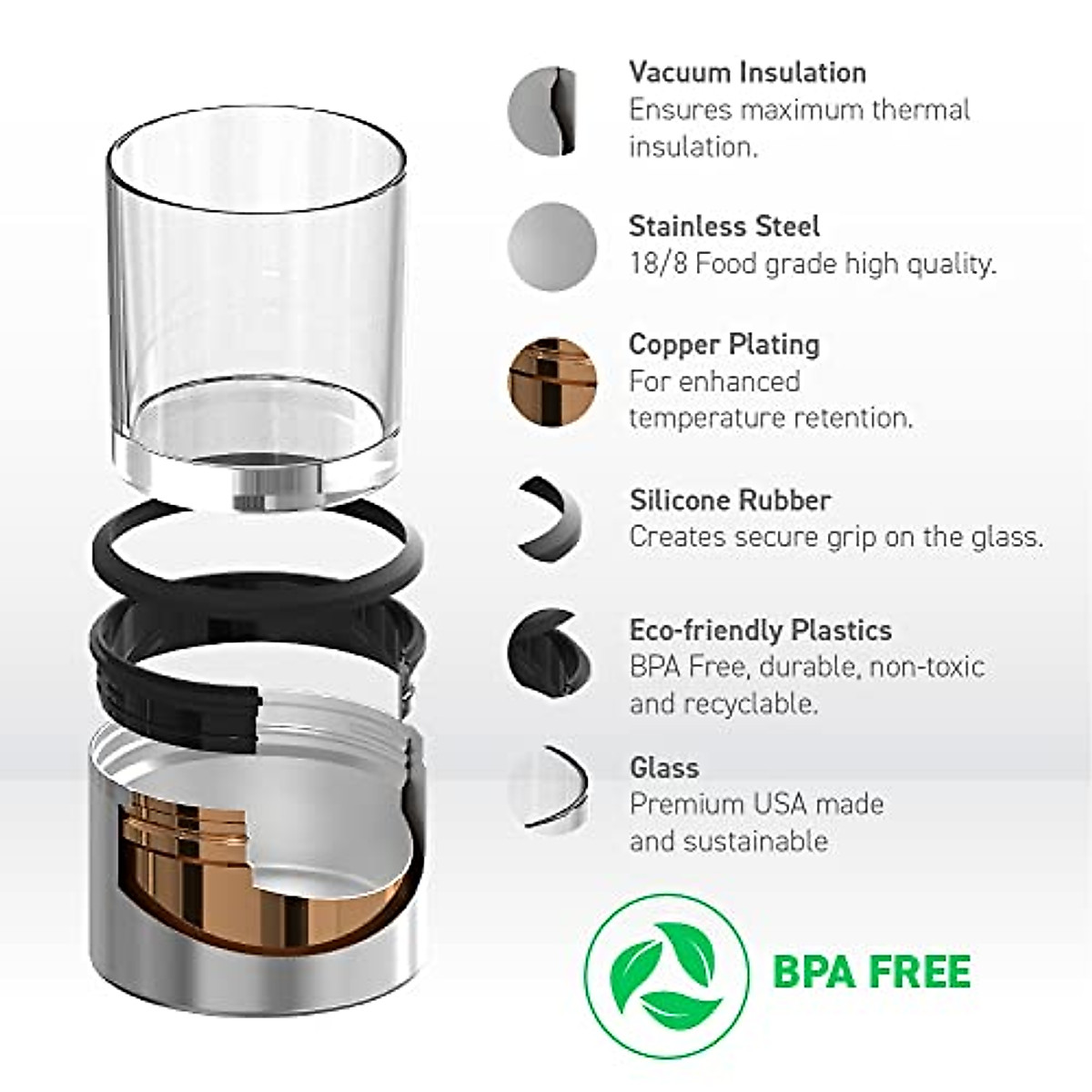 asobu Whiskey Glass with Insulated Stainless Steel Sleeve, 12 ounces (Natural Wood)