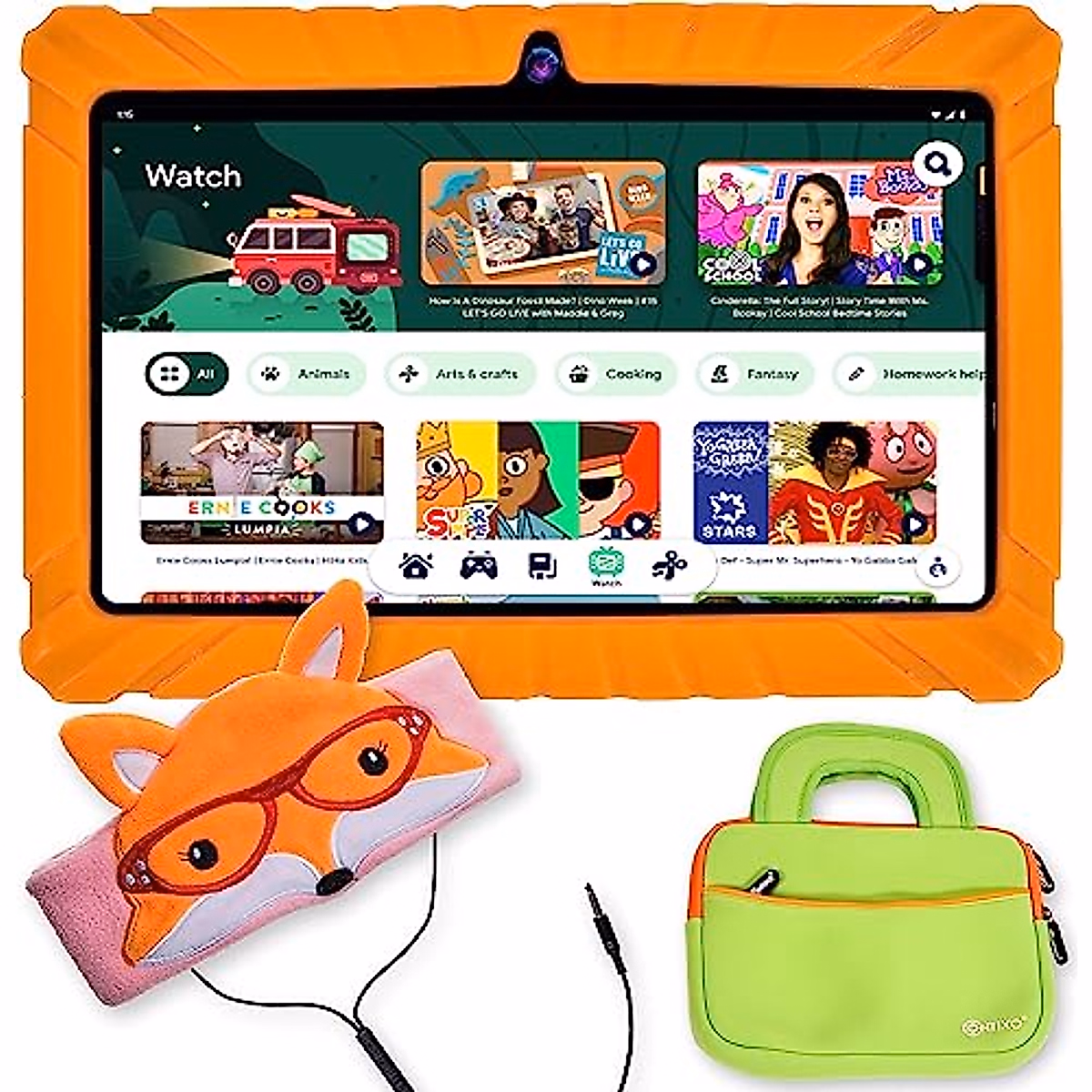 Contixo V8 Tablet for Kids and H1-Fox Kid's Fleece Headphones (Fox) Bundle, Come with Sleeve Bag,Learning Tablet, Parental Control Family Link