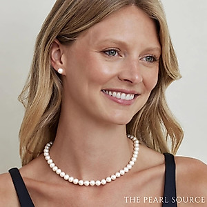 The Pearl Source 14K Gold 7-8mm AAA Quality White Freshwater Cultured Pearl Choker Necklace for Women in 16" Length