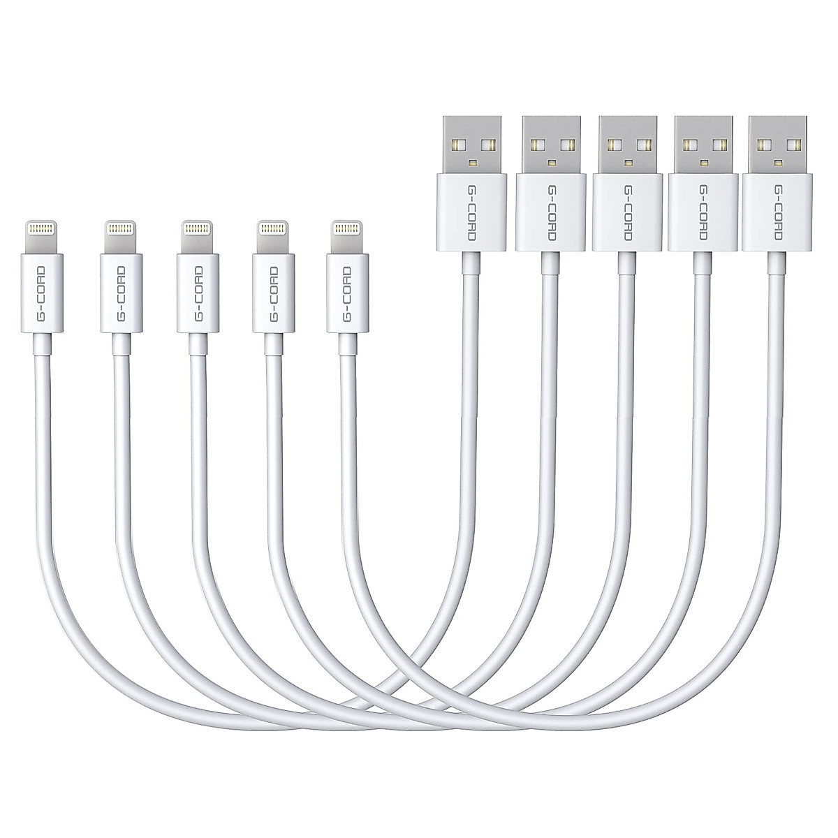 G-Cord Apple MFI Certified Short Lightning to USB Charging and Sync Cable (5 Pack, 7 Inch)
