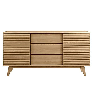 Modway Render 63" Mid-Century Modern Sideboard Buffet Table or TV Stand in Oak