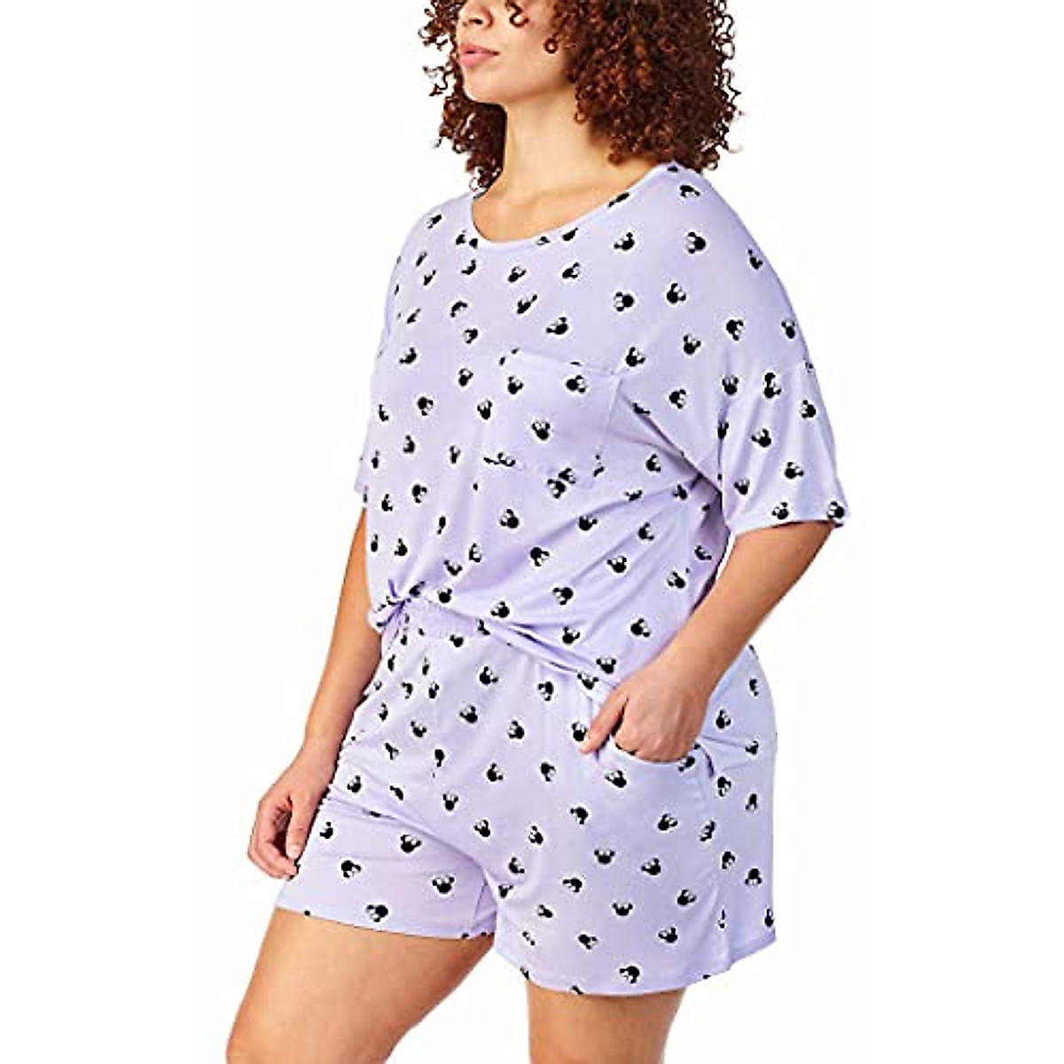 Disney Womens Short Pajama Set with Pockets (Purple, X-Large)