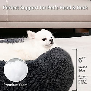WELLYELO Calming Dog Bed, 20In Donut Dog Bed, Anti Anxiety Dog Bed & Cat Bed, Machine Washable Fluffy Plush Round Dog Beds for Small Medium Dogs Cats (Small, Gray)